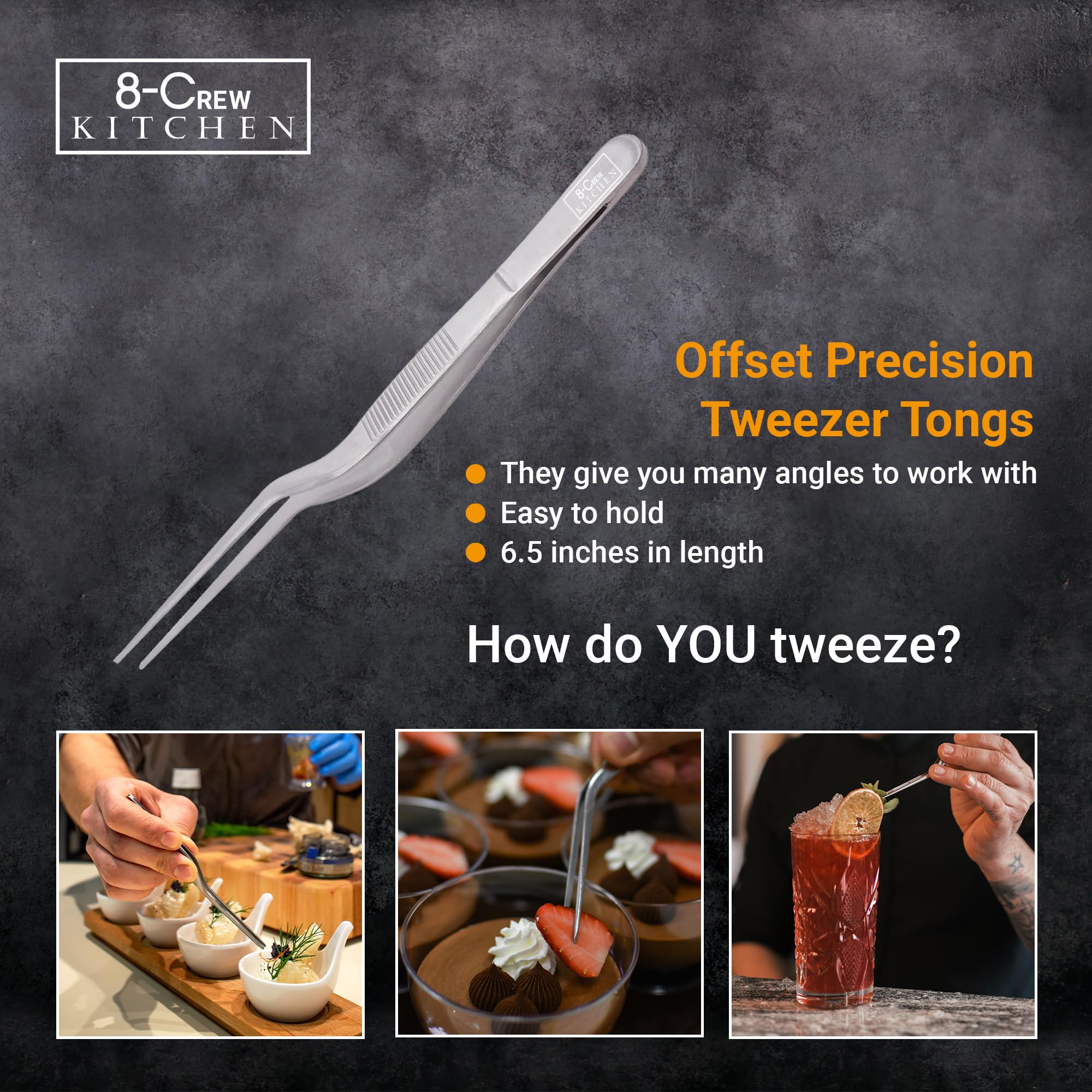 Mua 8-CREW KITCHEN Culinary Stainless Steel Tweezers, 6-inch Set of 3 ...