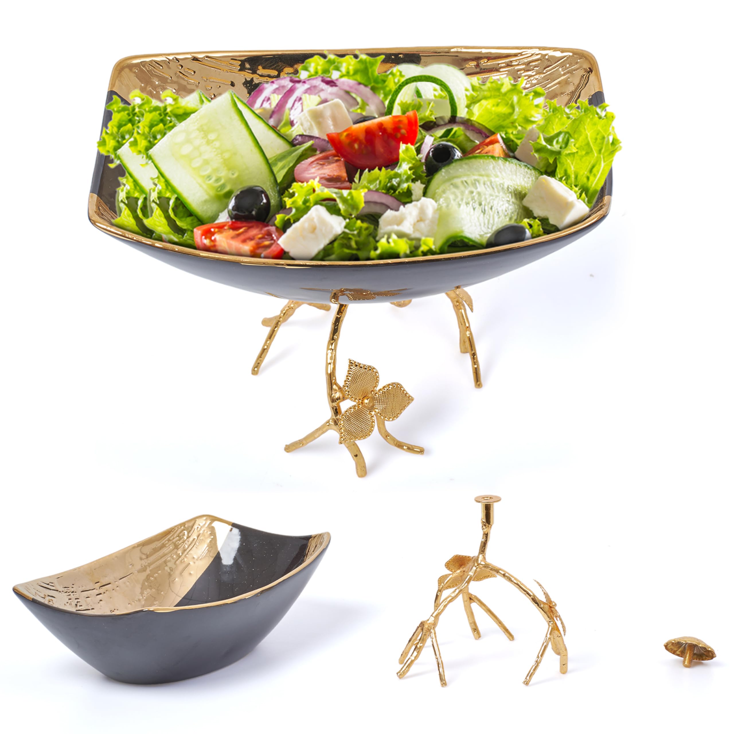 Hallops Metal Salad Bowl - Stainless Steel and Ceramic Large Fruit ...