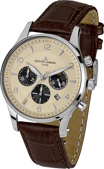 Jacques Lemans 1-1654E Men Chronograph Quartz Watch with Leather Strap ...