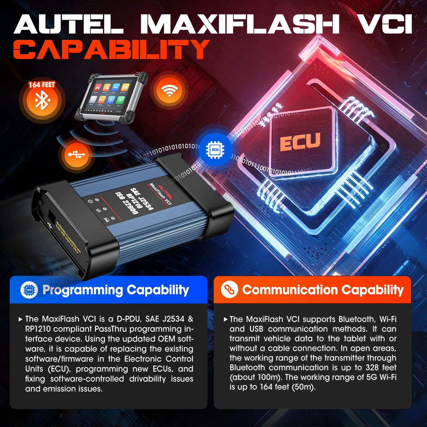Autel MaxiFlash Elite J2534 VCI, 2025 Enhanced Automotive ECU Programming Pass-Thru, CAN FD DoIP ...