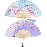 Amazon.com: 2 Pieces Folding Fans Handheld Fans Bamboo Fans with Tassel ...