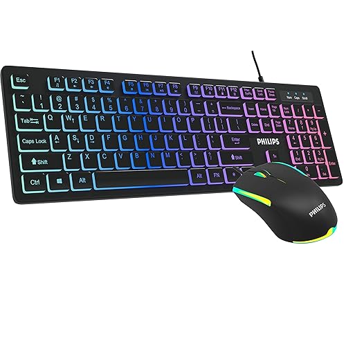 Philips Wired Gaming Keyboard and Mouse Combo, Quiet RGB Backlit ...