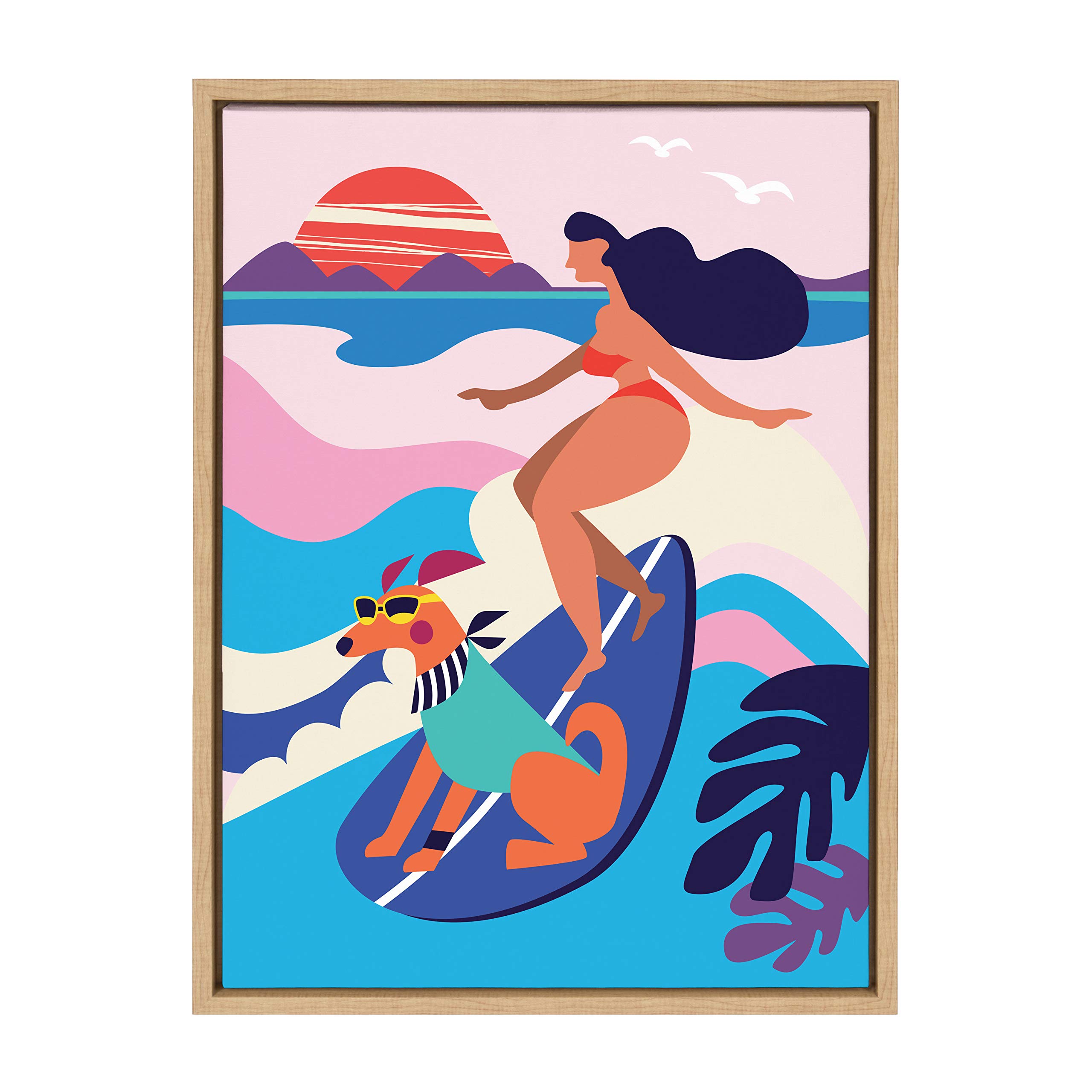 Kate and Laurel Sylvie Mid Century Modern Surf Dog Framed Canvas Wall ...