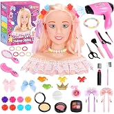 Amazon.com: Makeup and Hair Styling Doll Head Toy Kit - Kids Pretend ...