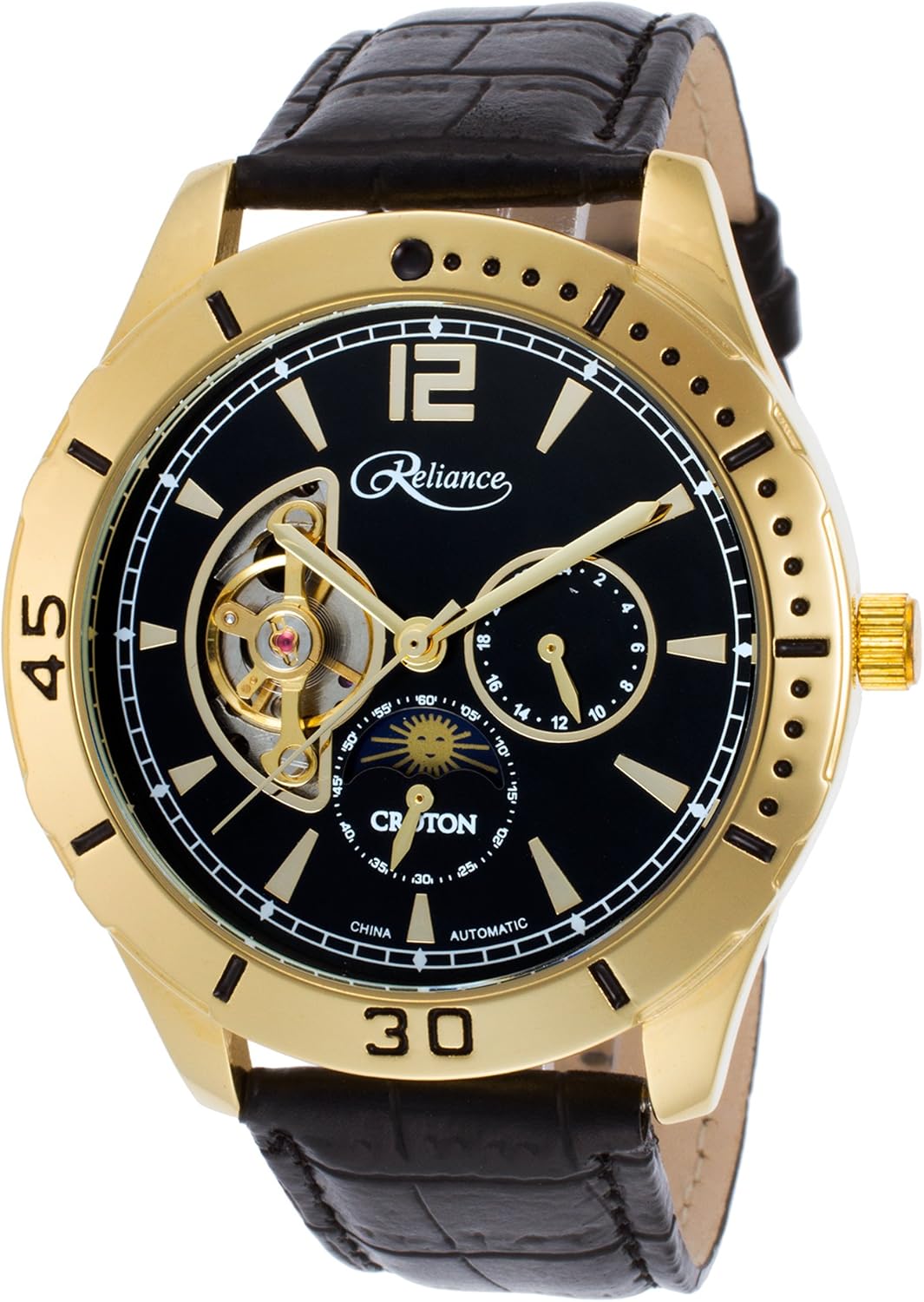 Amazon.com: Croton Mens Reliance Automatic Multifunction Leather Watch ...