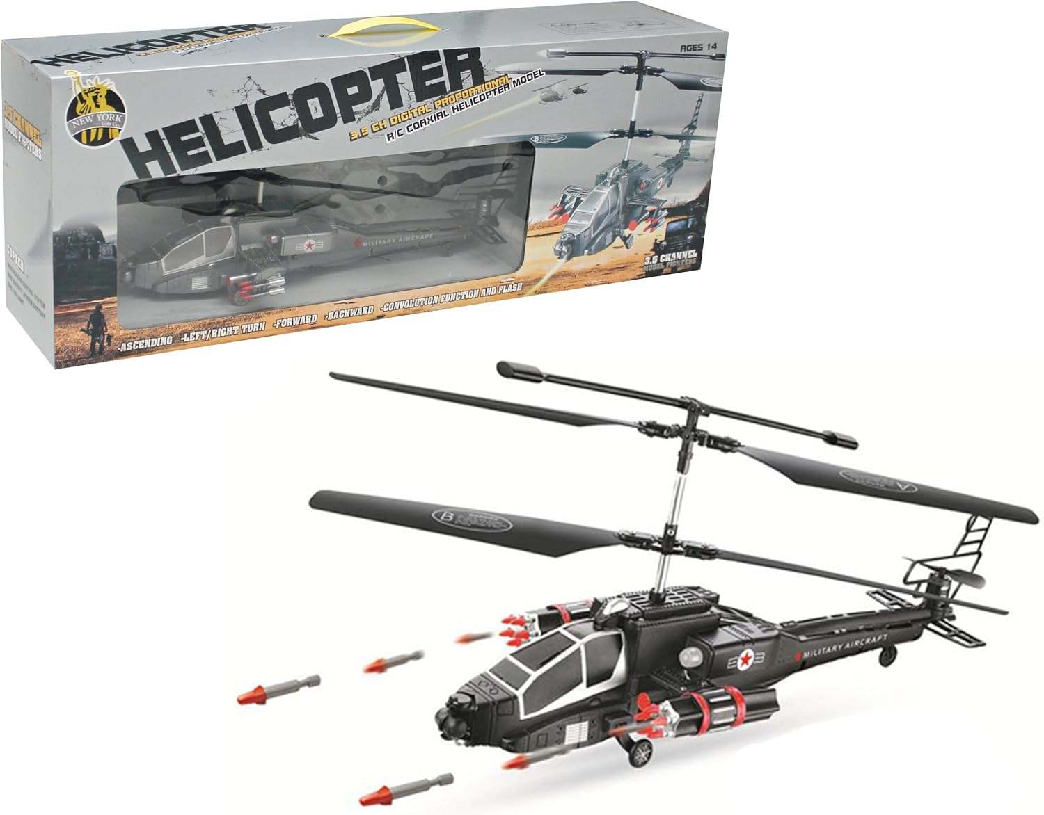 New York Gift Remote Control Heli 3-Channel with Gyro and Twin Rocket ...