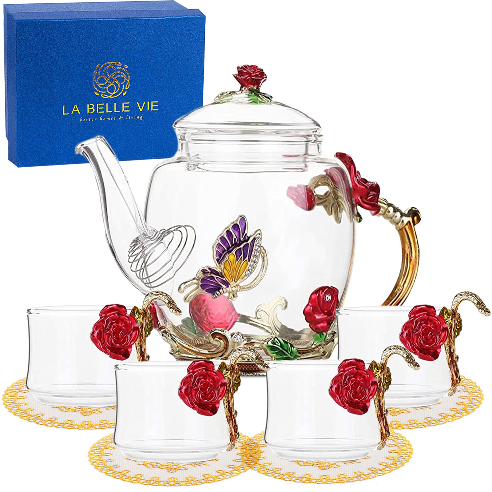 Pretty Glass Tea Sets for Women, Small Coffee Espresso Shot Tea Cups of ...