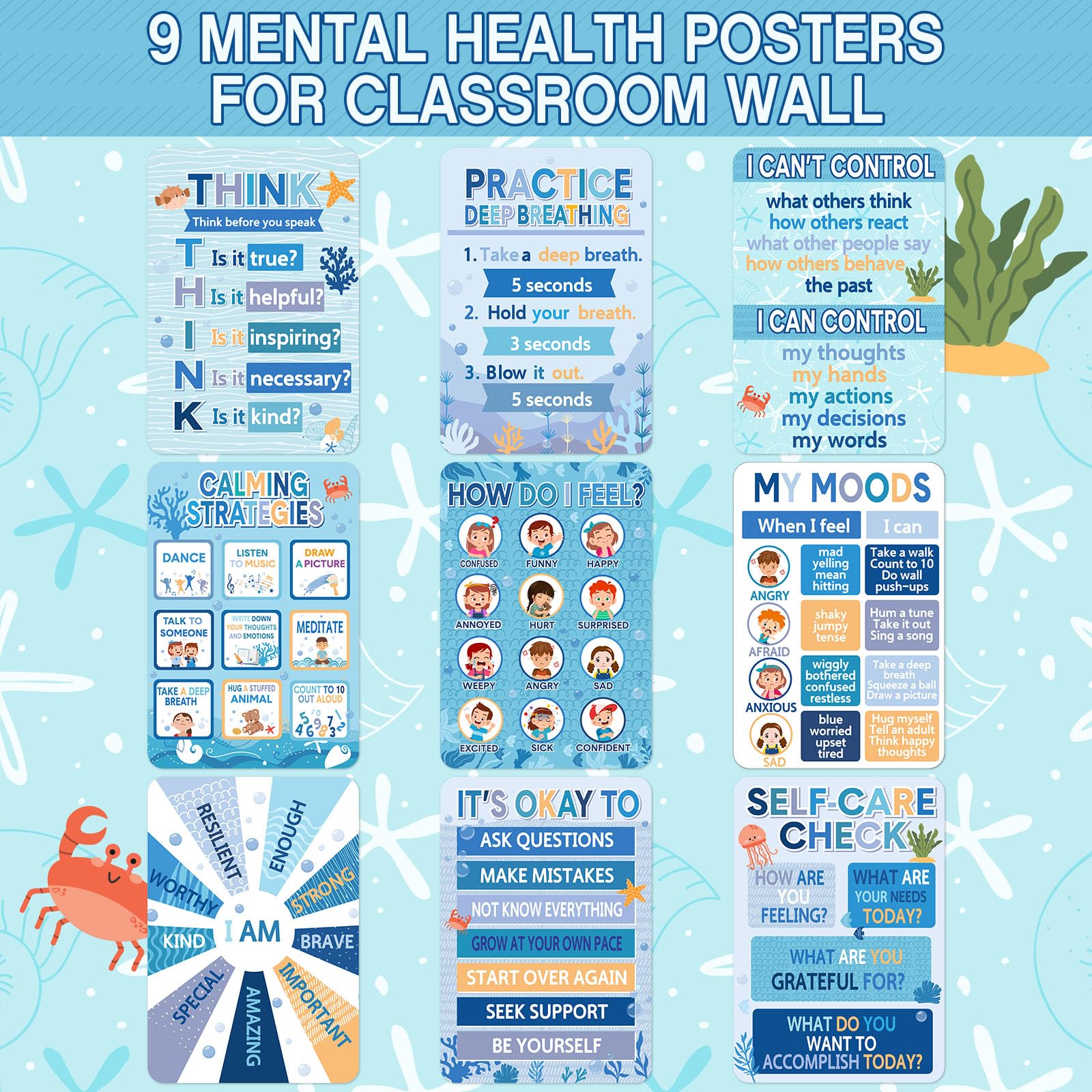 Mua Pajean 10 Pcs Calming Corner Classroom Poster Ocean Mental Health ...