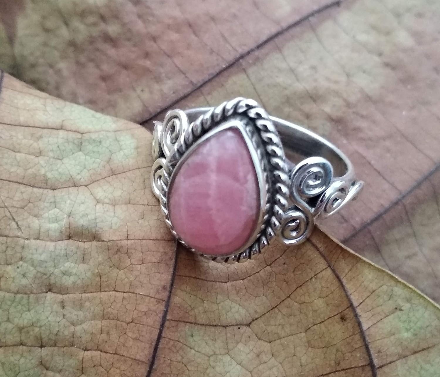 Amazon.com: Rhodochrosite Ring, Sterling Silver Ring, Handmade Ring ...
