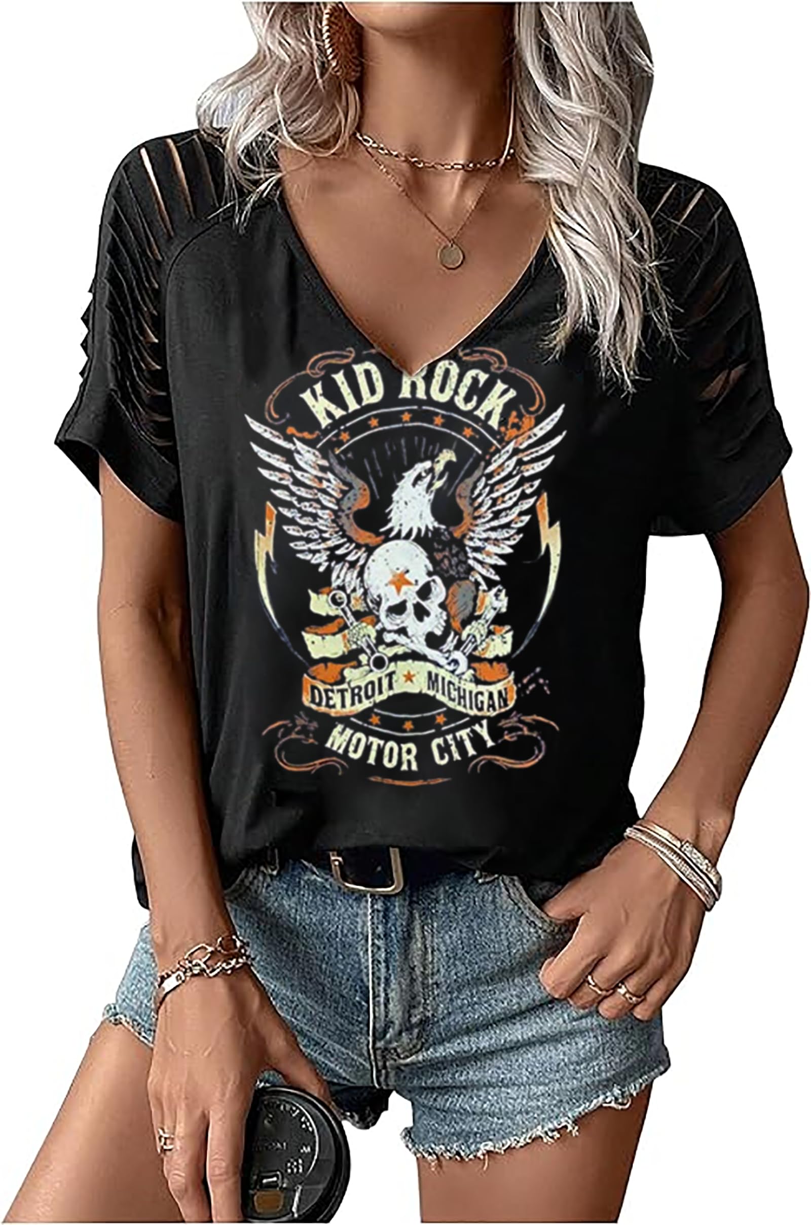 Rock Band T-Shirt for Women V-Neck Country Music Short Sleeved Shirt ...