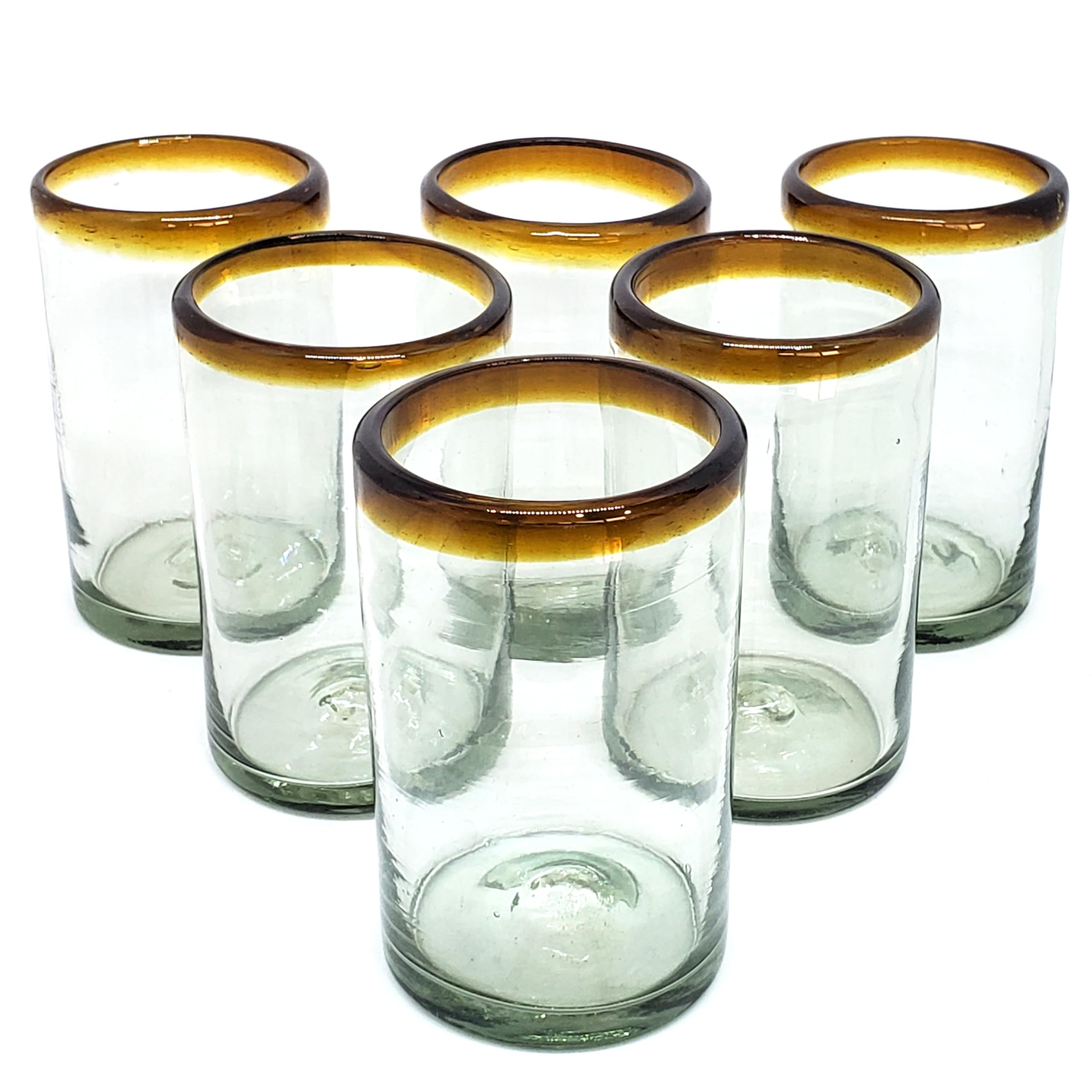 MexHandcraft Amber Rim 14 oz Drinking Glasses (set of 6), Recycled ...