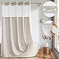 Amazon.com: River Dream Farmhouse Linen Textured Shower Curtain with Snap-in Liner Set, No Hooks ...