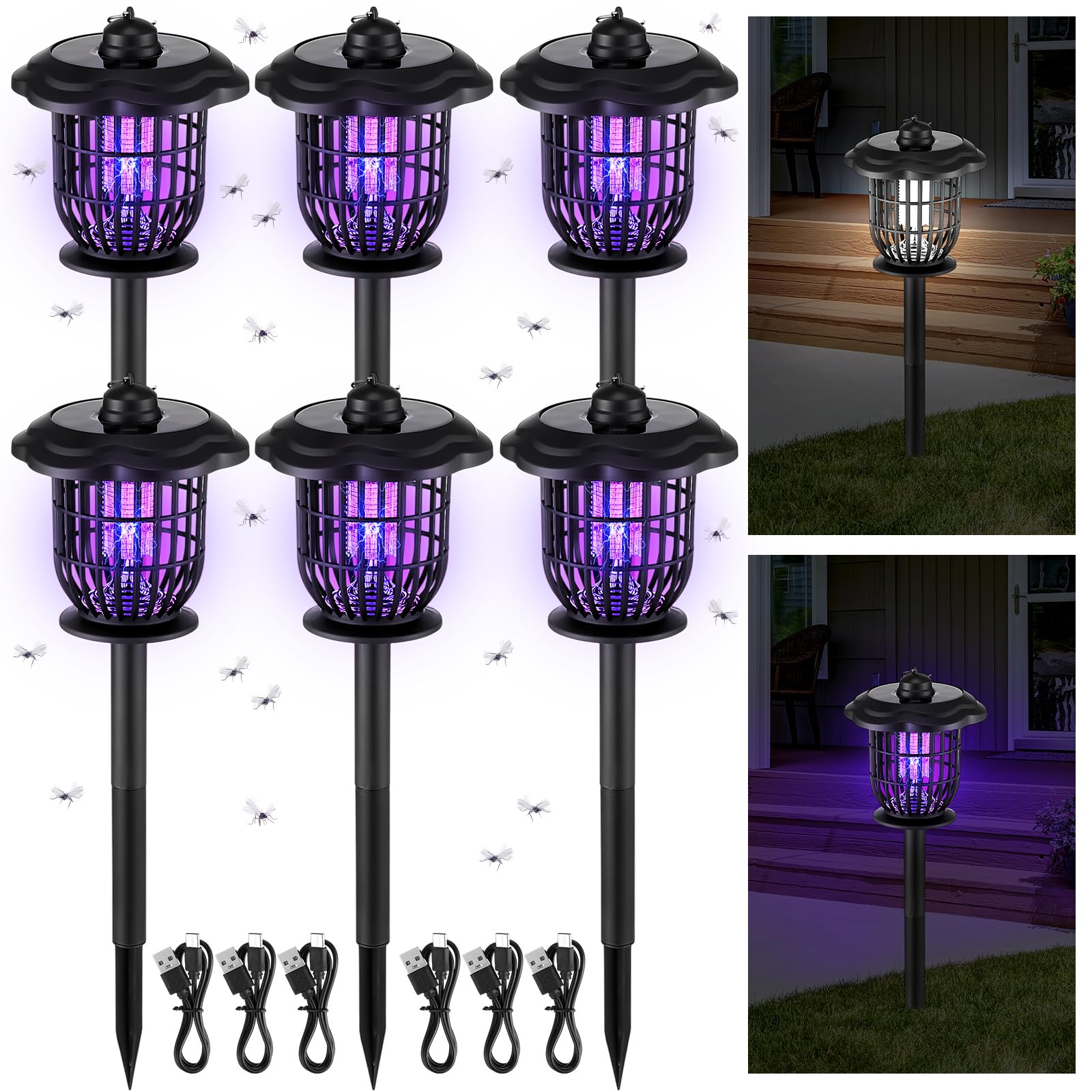 Qualirey 6 Pack Solar Bug Zapper Outdoor Mosquito Repellent 2 in 1 ...