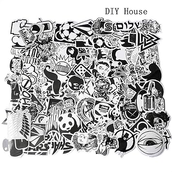 108 PCS Cool Decals Vinyl Black White Stickers for Laptops Skateboards ...