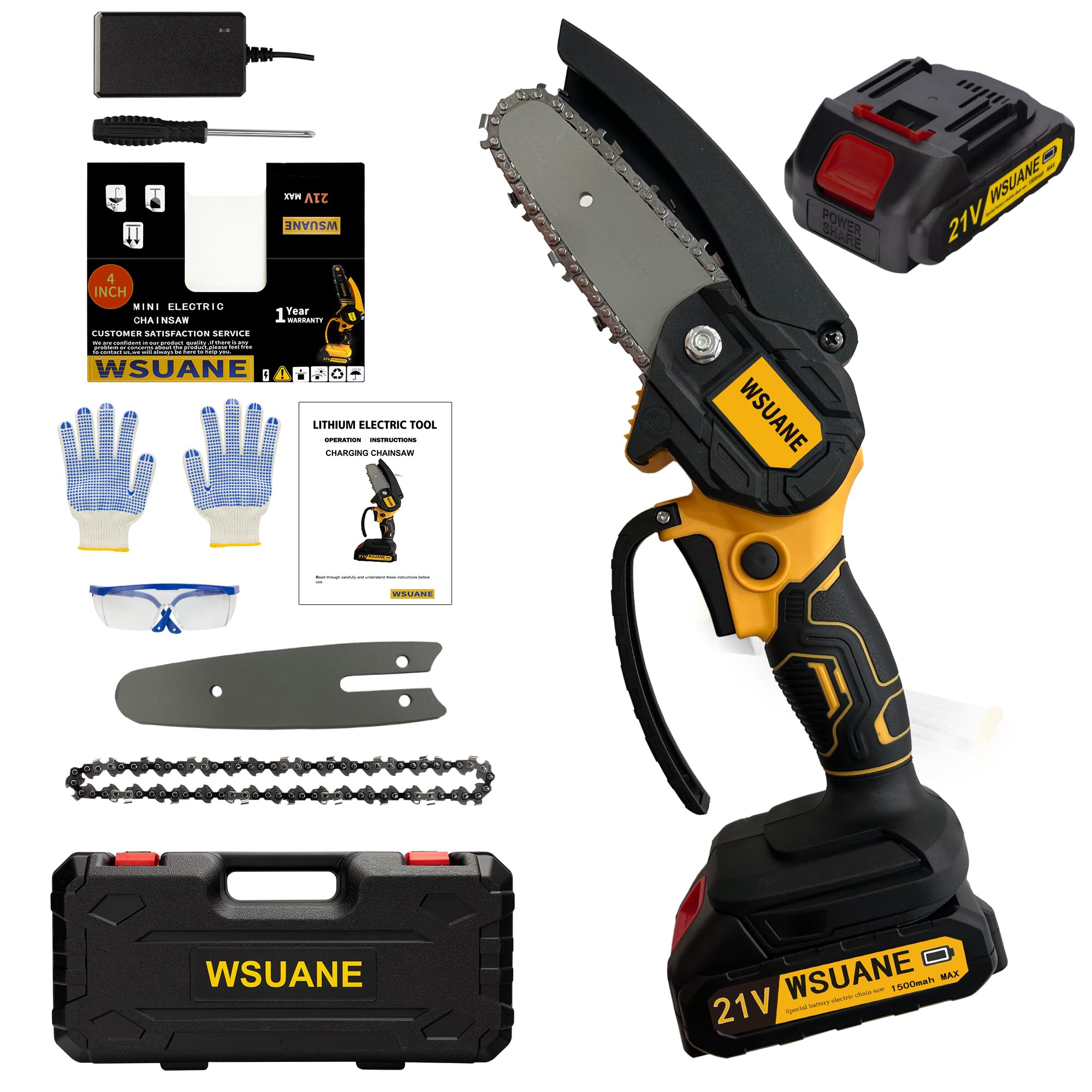 Mini Chain Saw, WSUANE Cordless Chainsaw Portable Electric Chainsaw ...