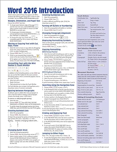 Microsoft Word 2016 Introduction Quick Reference Guide - Windows Version (Cheat Sheet of ...