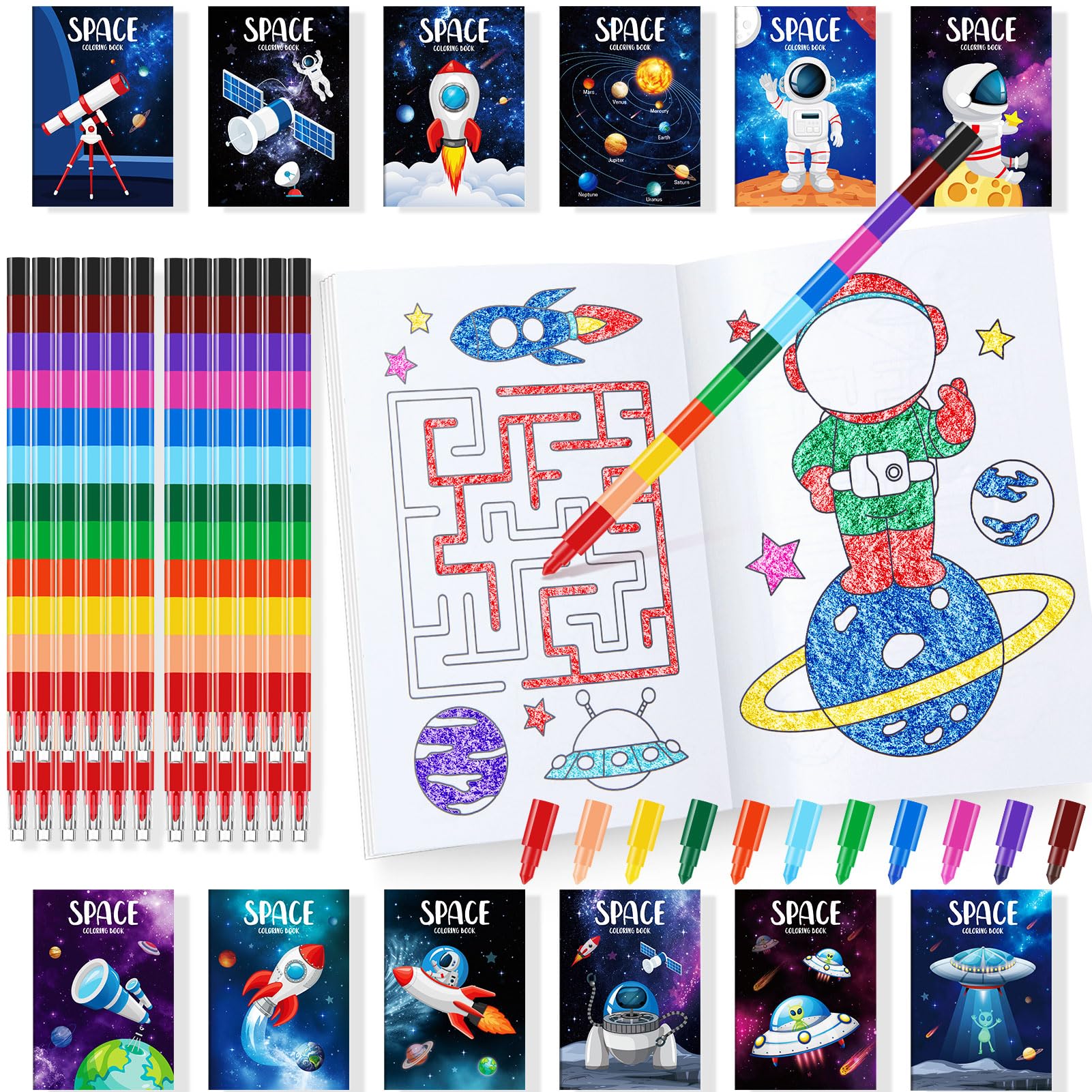 BenLouis 24 Outer Space Mini Coloring Books Kids with 24 Stacking ...