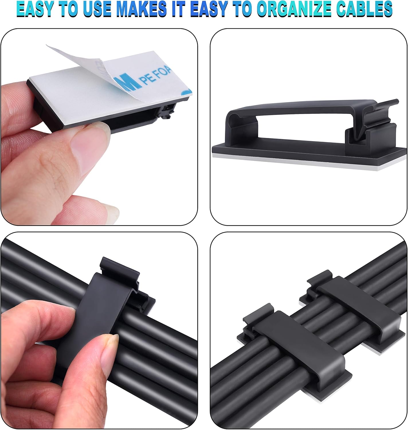 100PCS Adjustable Cable Clips Premium Adhesive Nylon Wire Clamps Cable ...