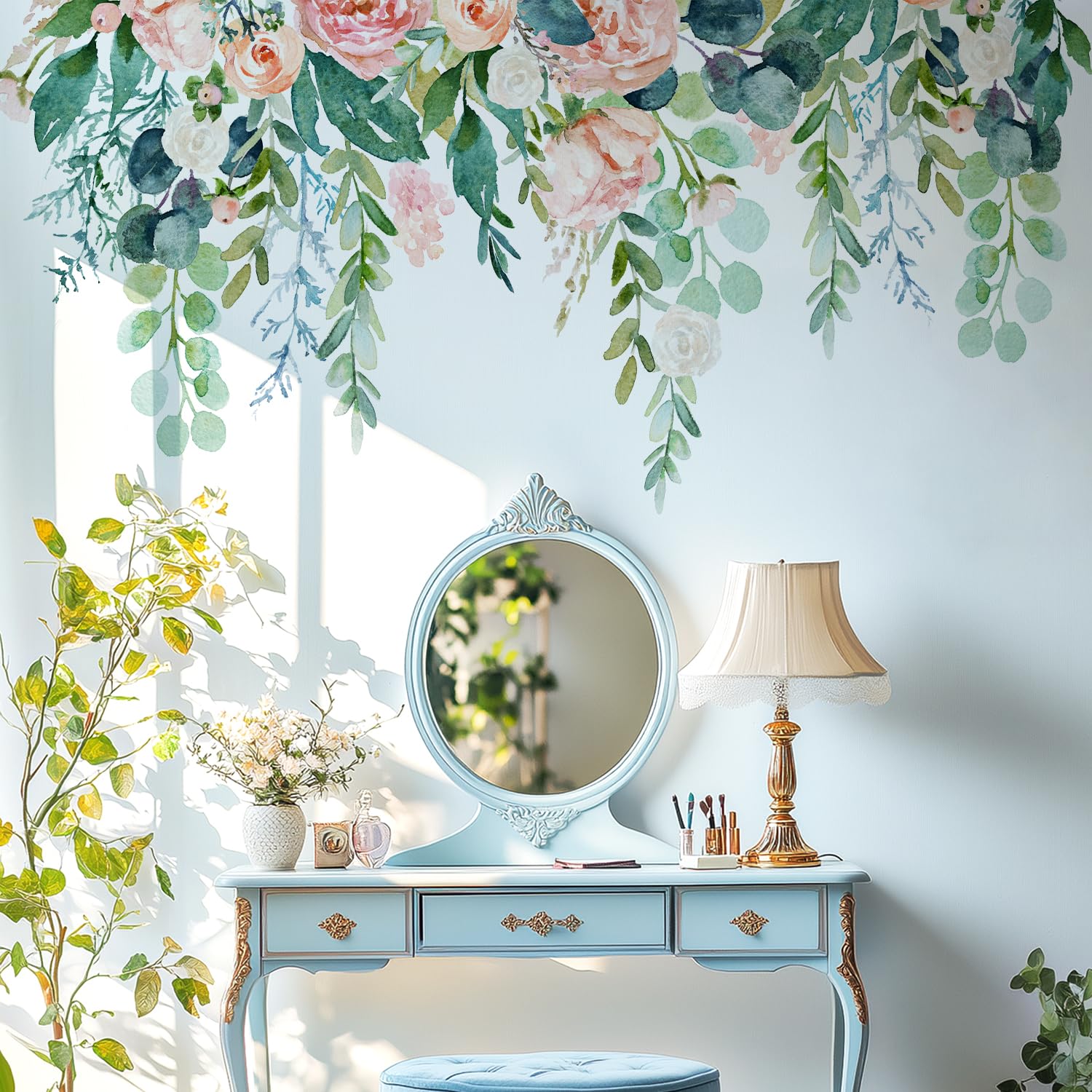 VePret Watercolor Flowers Leaves Wall Decals Peel and Stick, Large ...