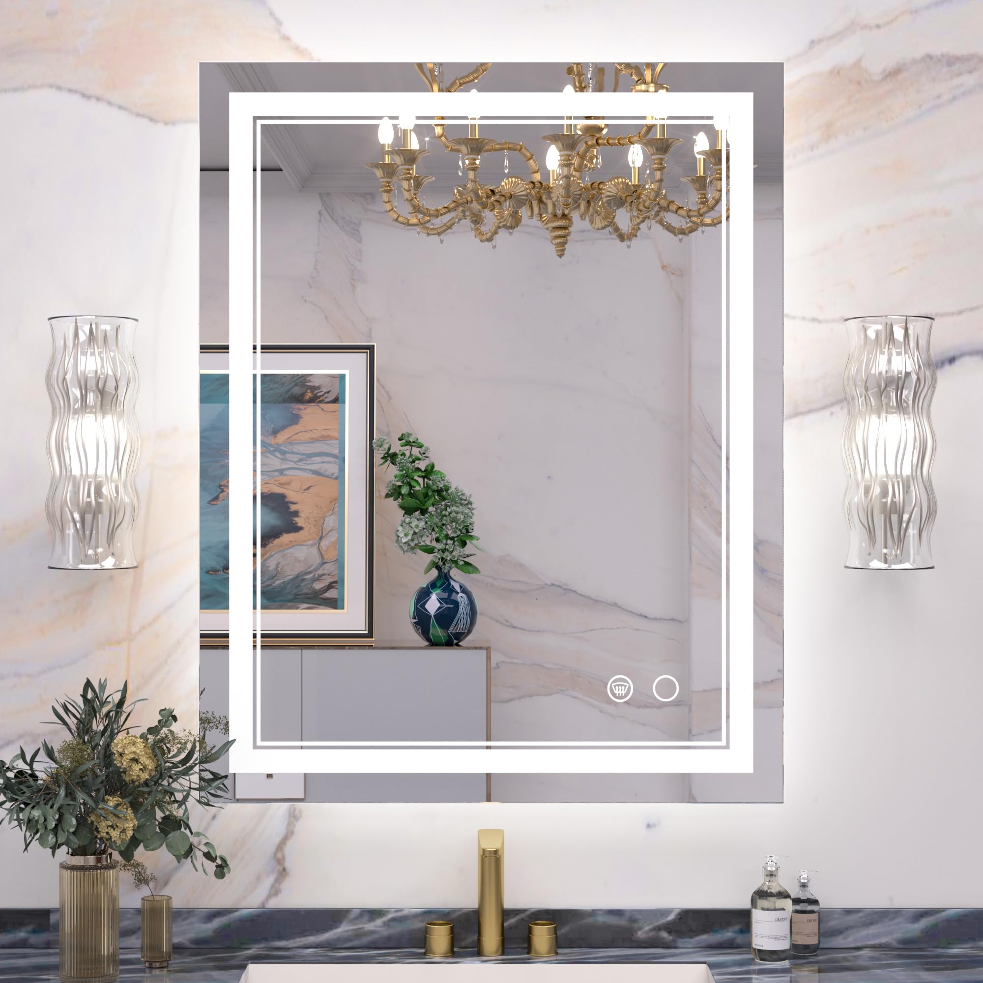 Keonjinn LED Bathroom Mirror, 60 x 28 Inch, Dimmable, Lighted Vanity ...