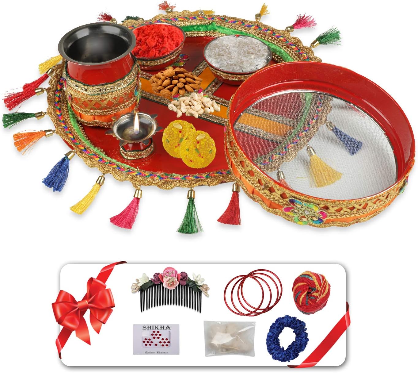 Amazon.com: Hathkaam 12PC Red 11.5 inch Karwachauth Vrat Decorative ...