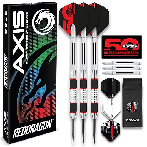 RED DRAGON Darts - Axis 28 Gram Tungsten Darts Set with Flights, Shafts ...