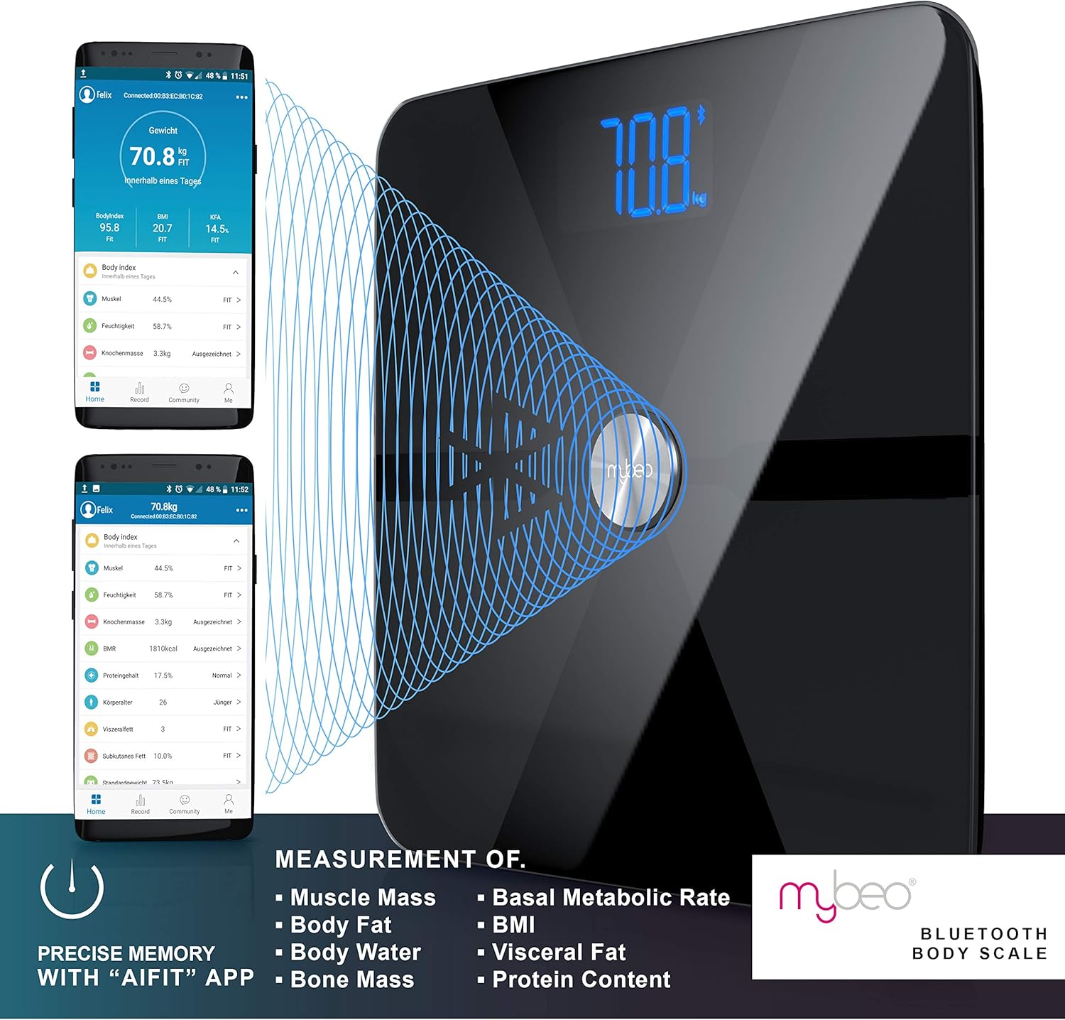 MyBeo – Digital Bluetooth Body Fat Scale – Digital Multifunctional ...