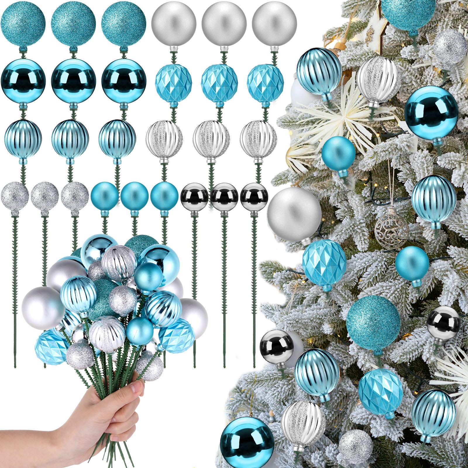Knitgrip 36 Pcs Christmas Glitter Ball Picks 7.9 Inch Candy Christmas ...