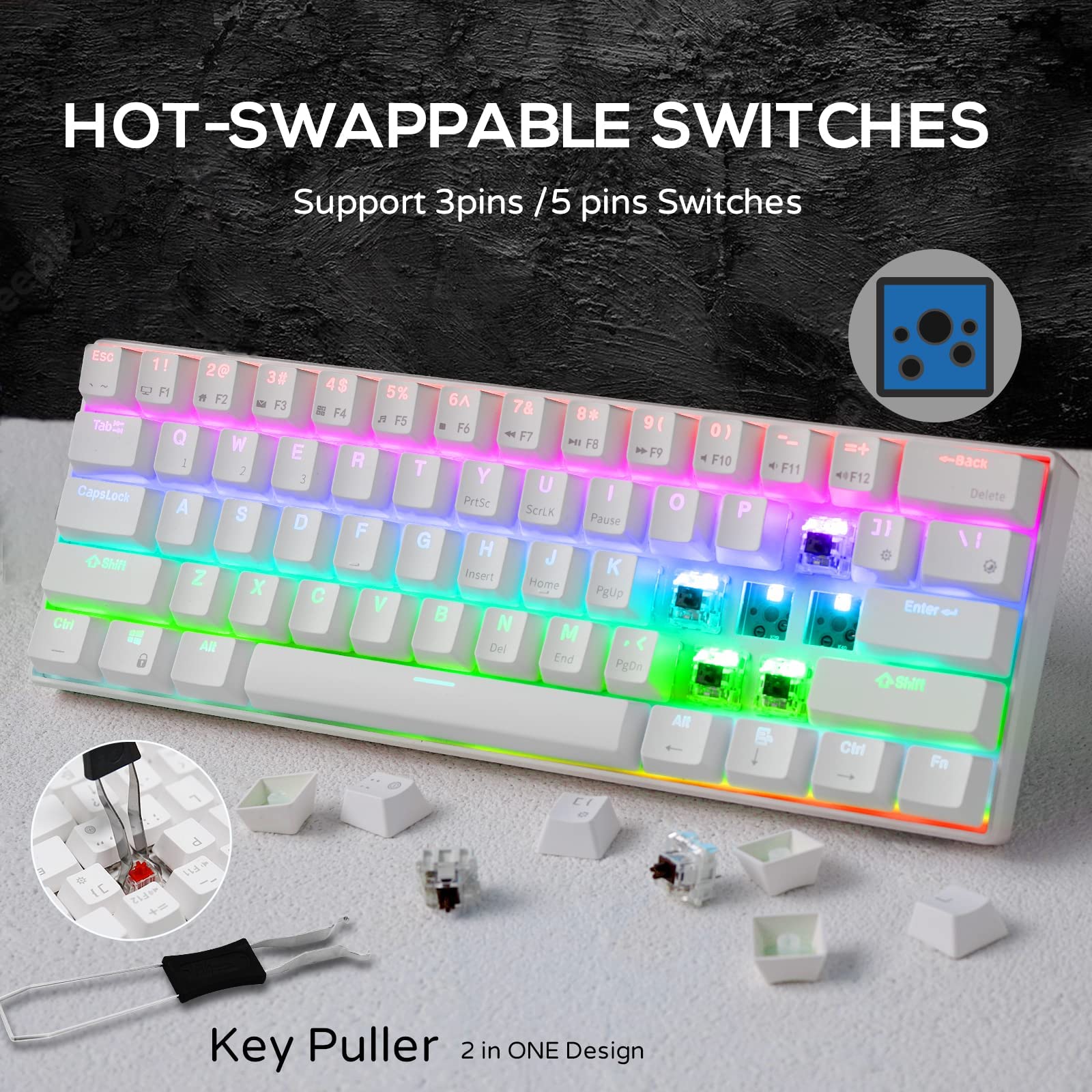 Mua RK ROYAL KLUDGE RK61 60% Mechanical Keyboard with Coiled Cable, 2 ...