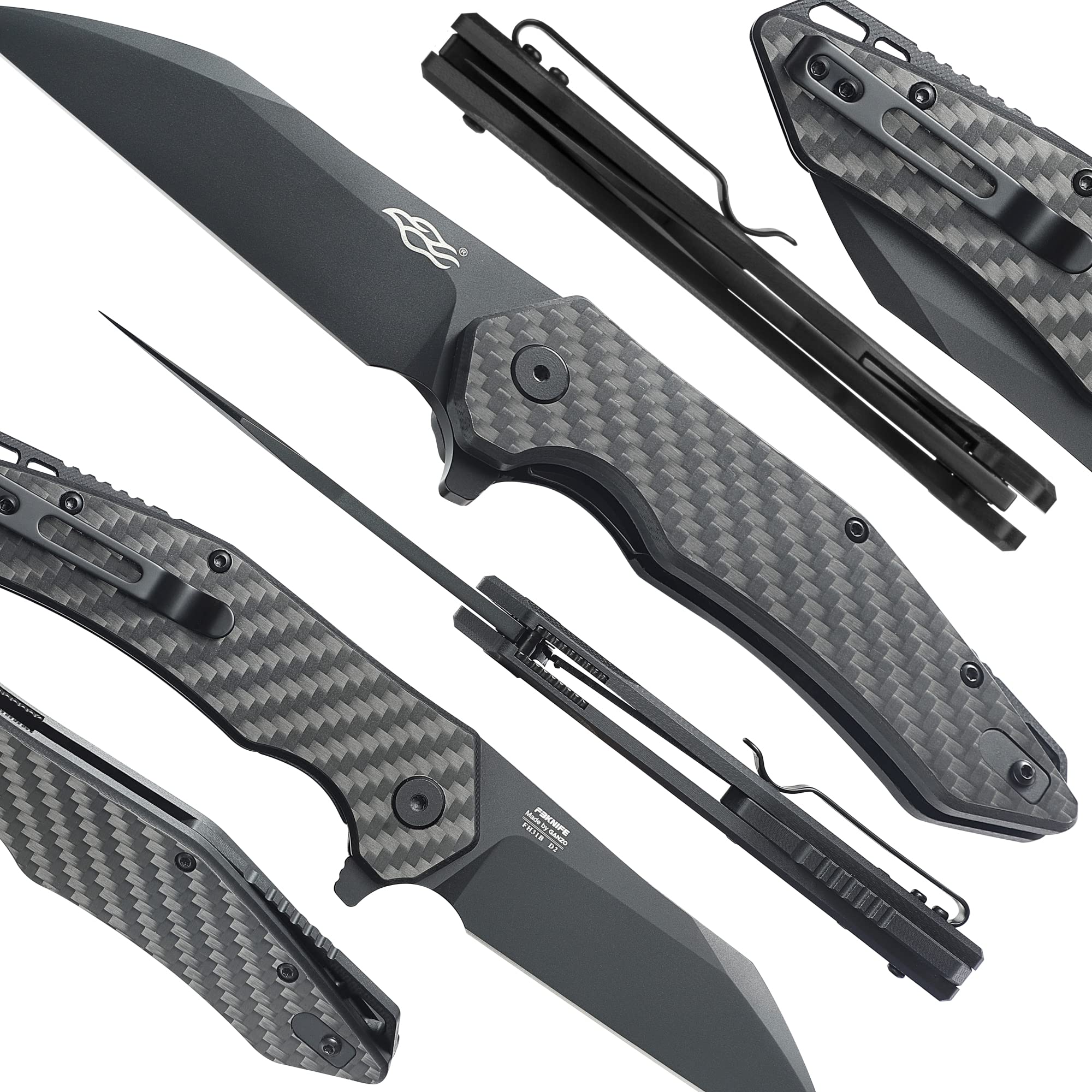 Firebird GANZO FH31B-CF Pocket Folding Knife Razor Sharp Wharncliffe D2 ...