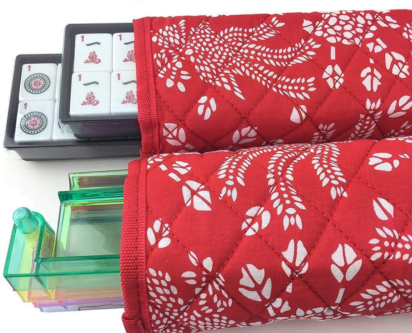 166 Tiles American Mahjong Set Red Phoenix Soft Bag 4 Color Pushers ...