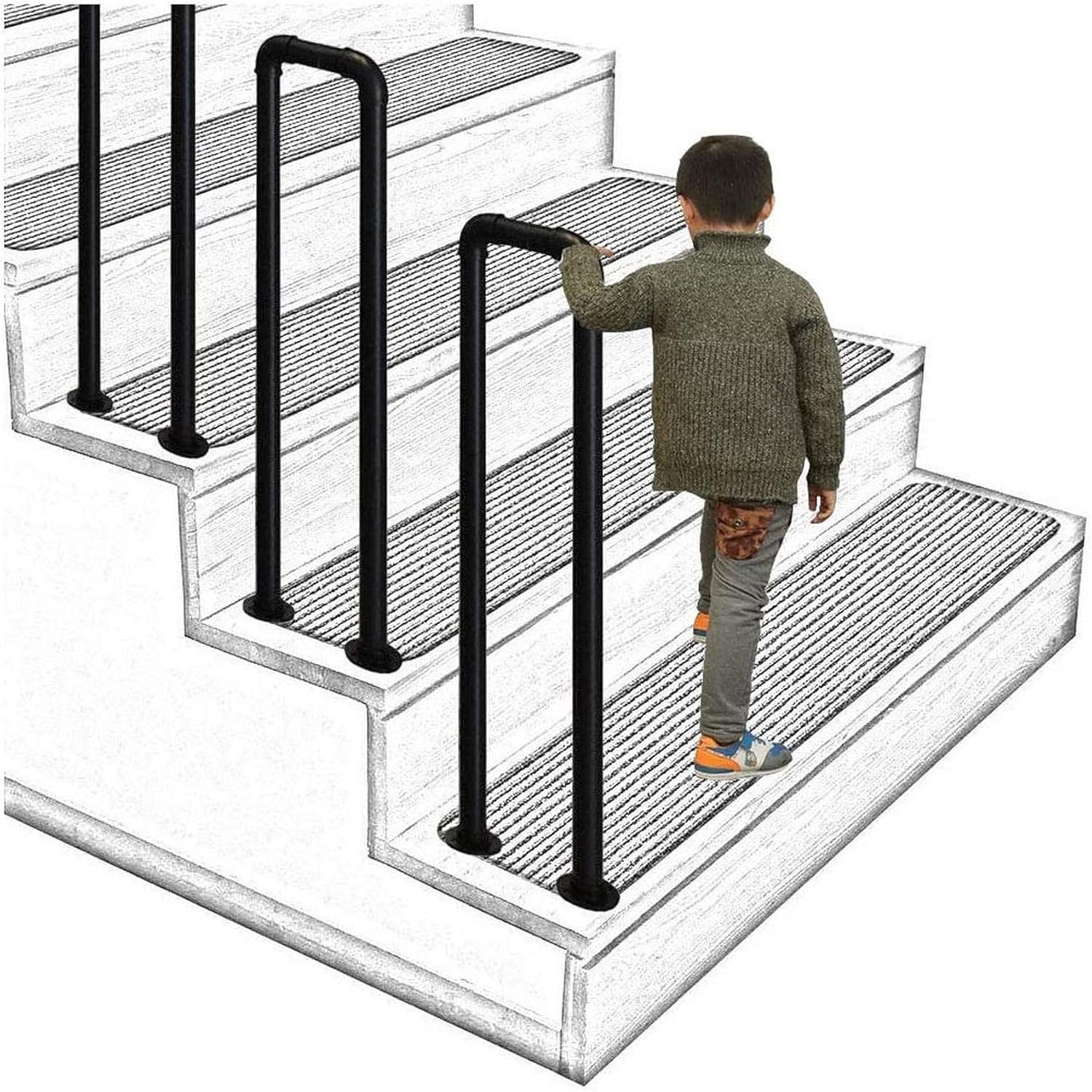 Handrail U-shaped Handrail, Matt Black Non-slip Forged Iron Staircase ...