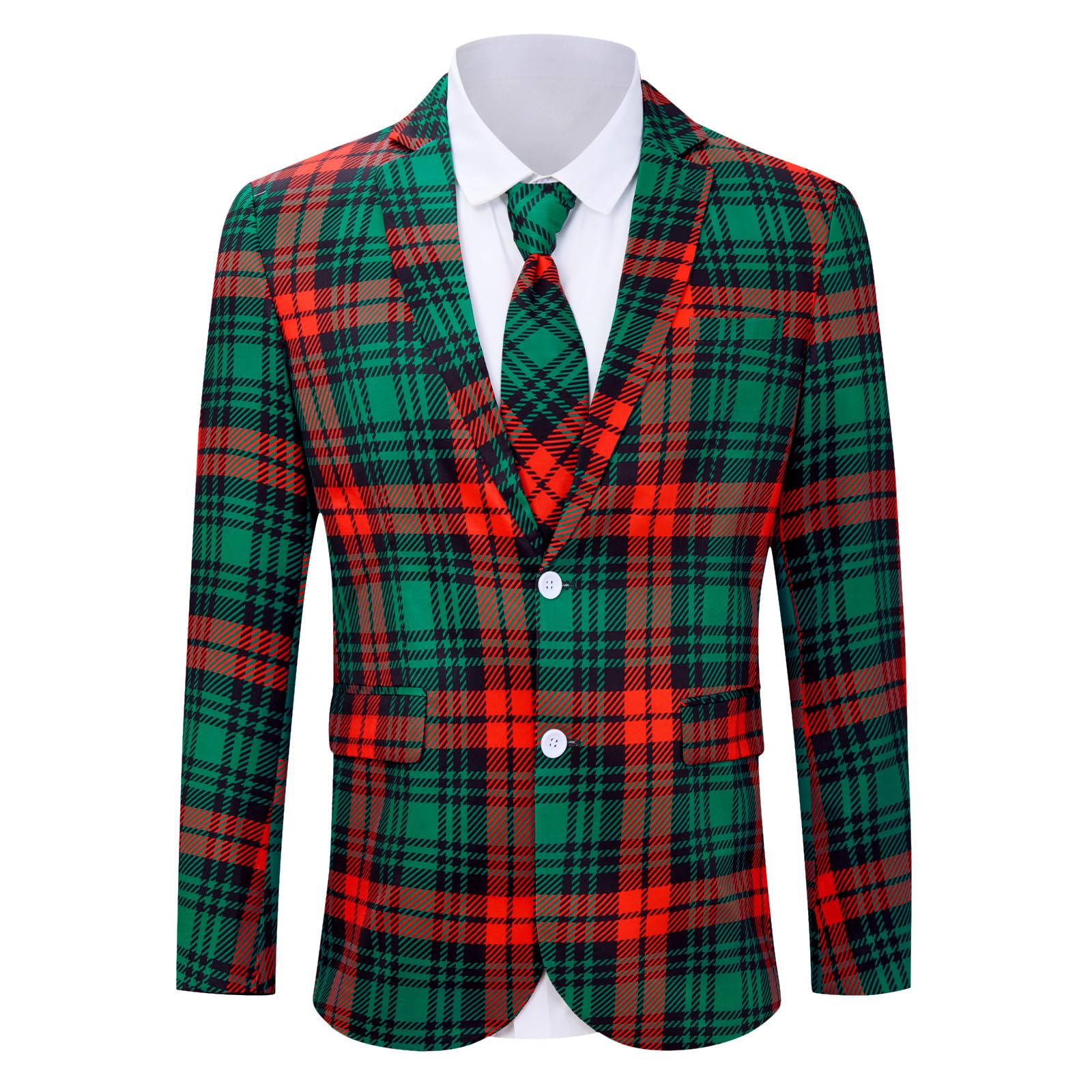 uideazone Mens Ualy Christmas Blazer Jacket Slim Fit Red Green Buffalo ...