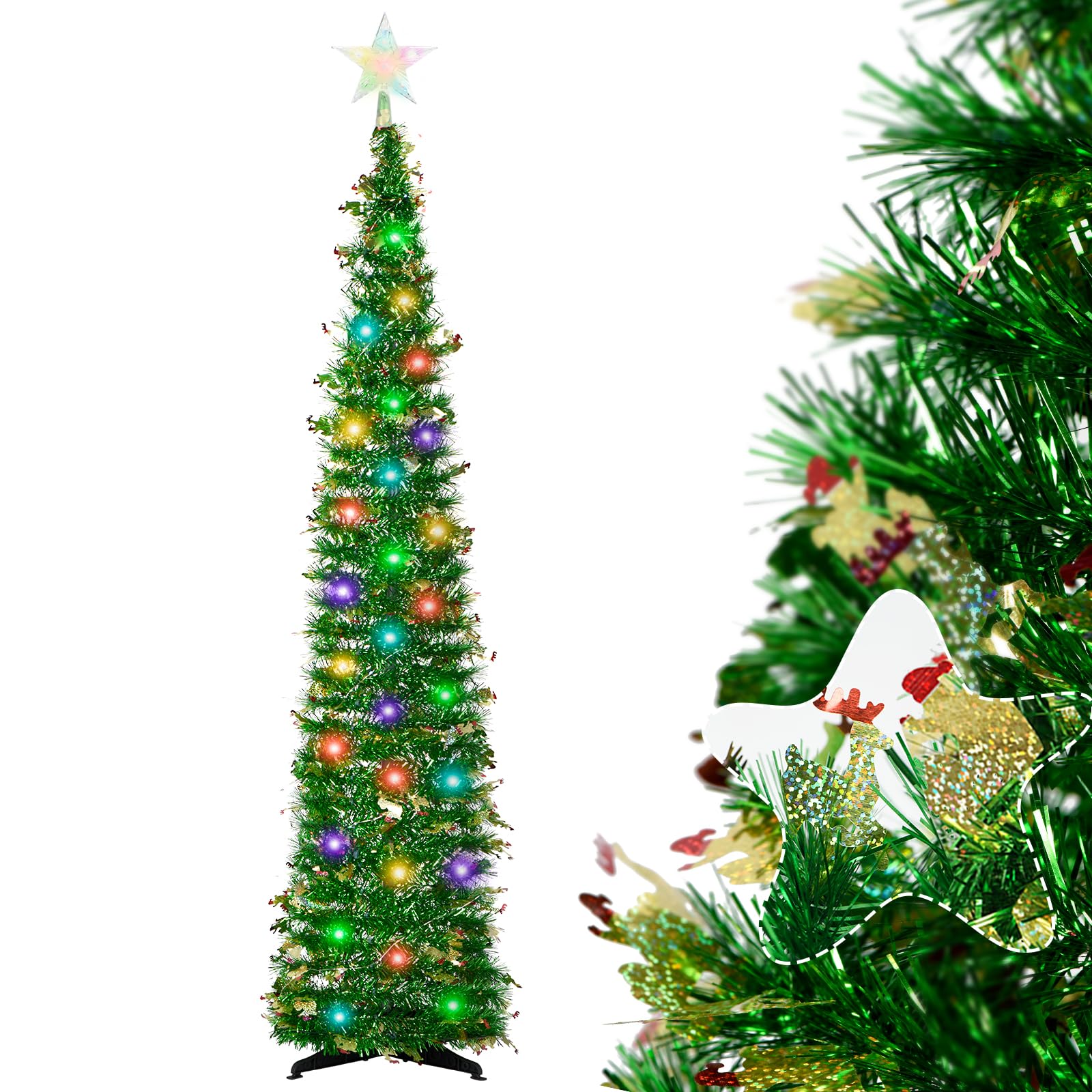Neddie 5FT Pop Up Christmas Tree with Lights, Artificial Christmas Tree ...