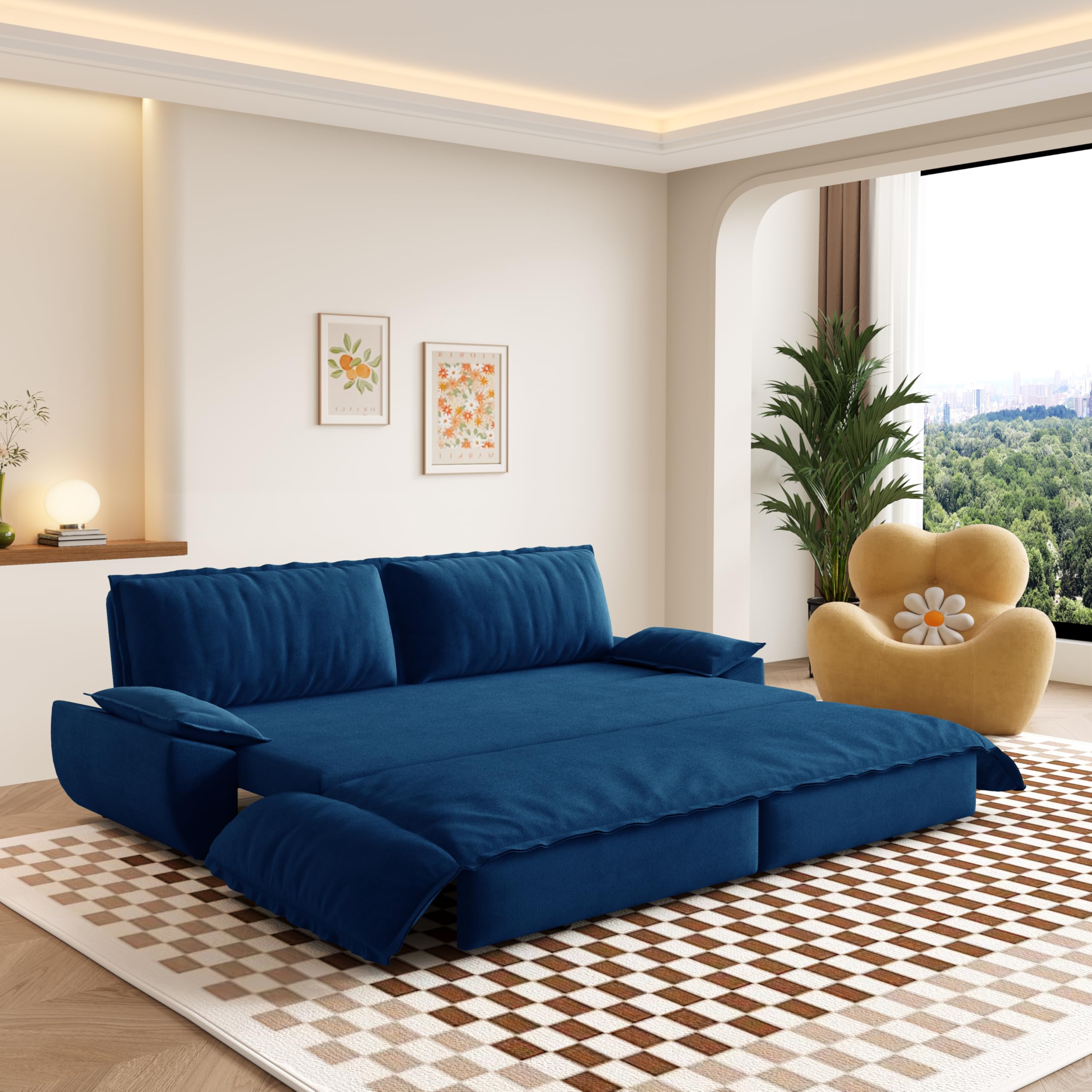 Queen Size Convertible Sleeper Sofa Couch Bed, 3 in 1 Oversized Cloud ...