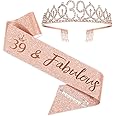 Amazon.com: BRT Bearingshui Rose Gold Birthday Tiara and Sash for Woman, Fabulous 39th Birthday ...
