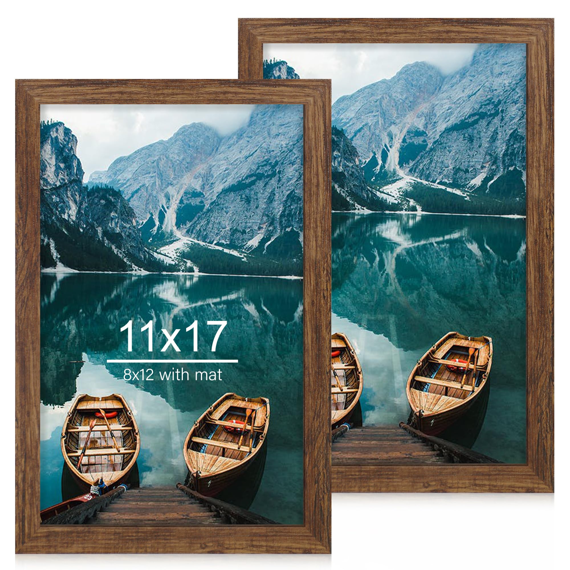 Hongkee 11x17 Frame Set of 2, Rustic Brown Wood Style - Display 11 x 17 ...