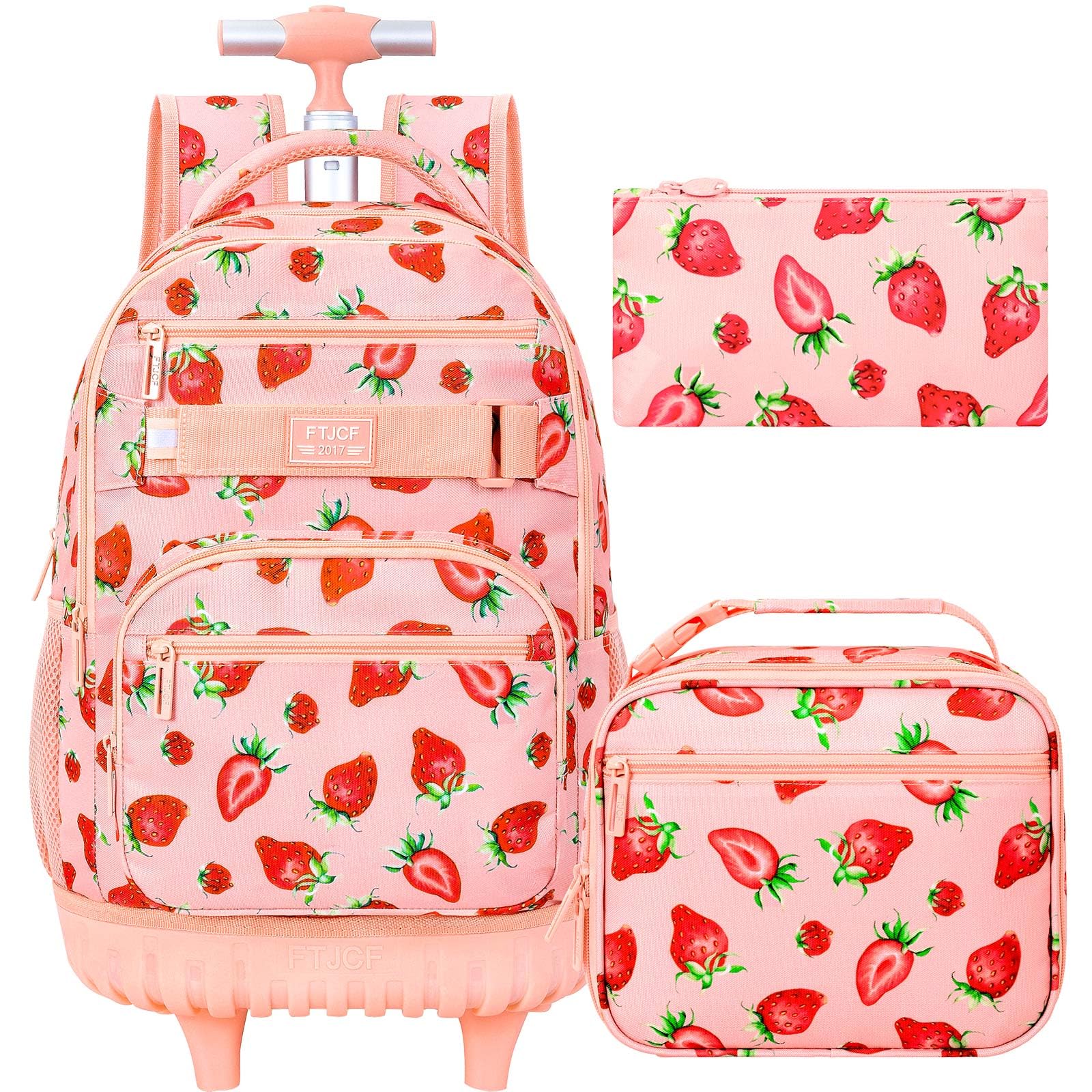 HPJGD Rolling Backpack for Girls, Womens Strawberry School Backpacks ...