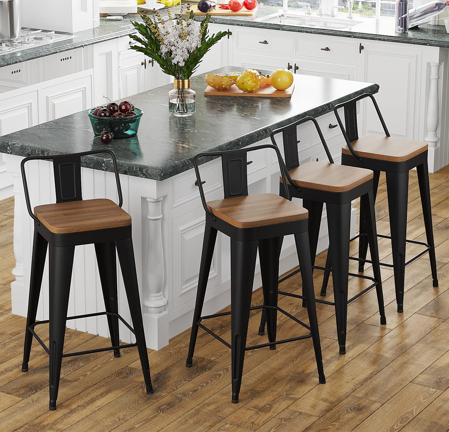 POINTANT Bar Stools Set of 4 Metal Bar Stool Counter Height Bar Stools ...