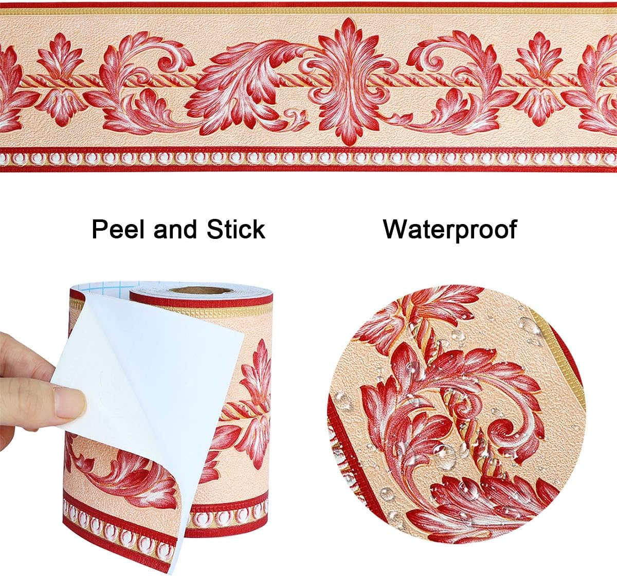 Uoisaiko PVC Wallpaper Borders Self Adhesive Wall Border for Bathroom ...