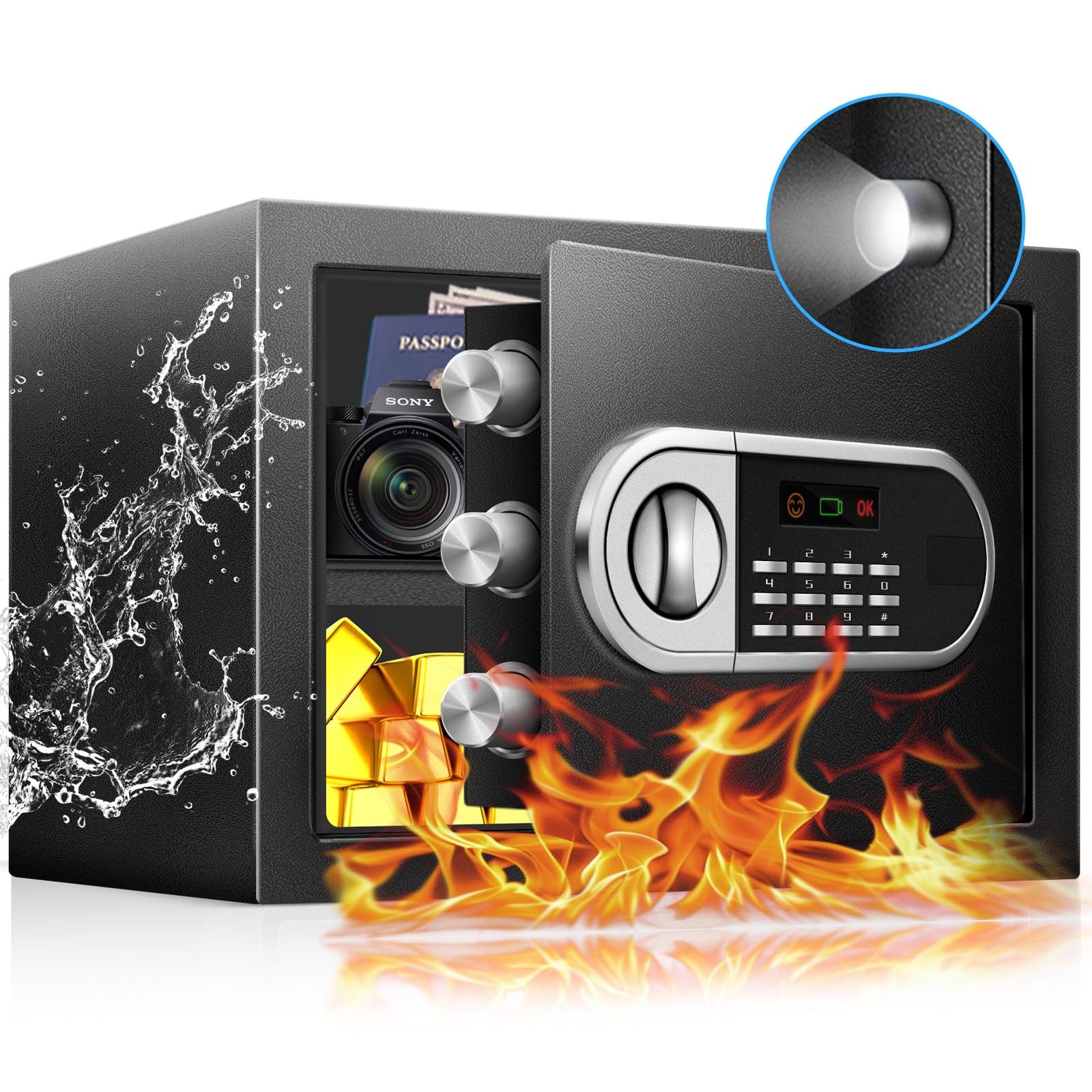 RETLLAS 1.3 Cu Ft Safe Box for Home Steel Electronic Digital Safety Box Personal Security Lock ...