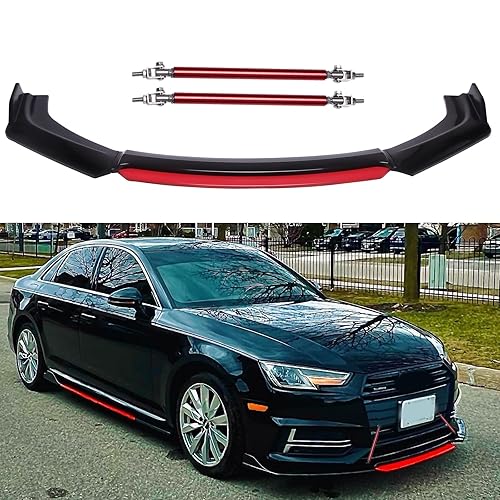 Universal Front Bumper Lip Body Kit, ABS Front Spoiler Black&Red Front ...