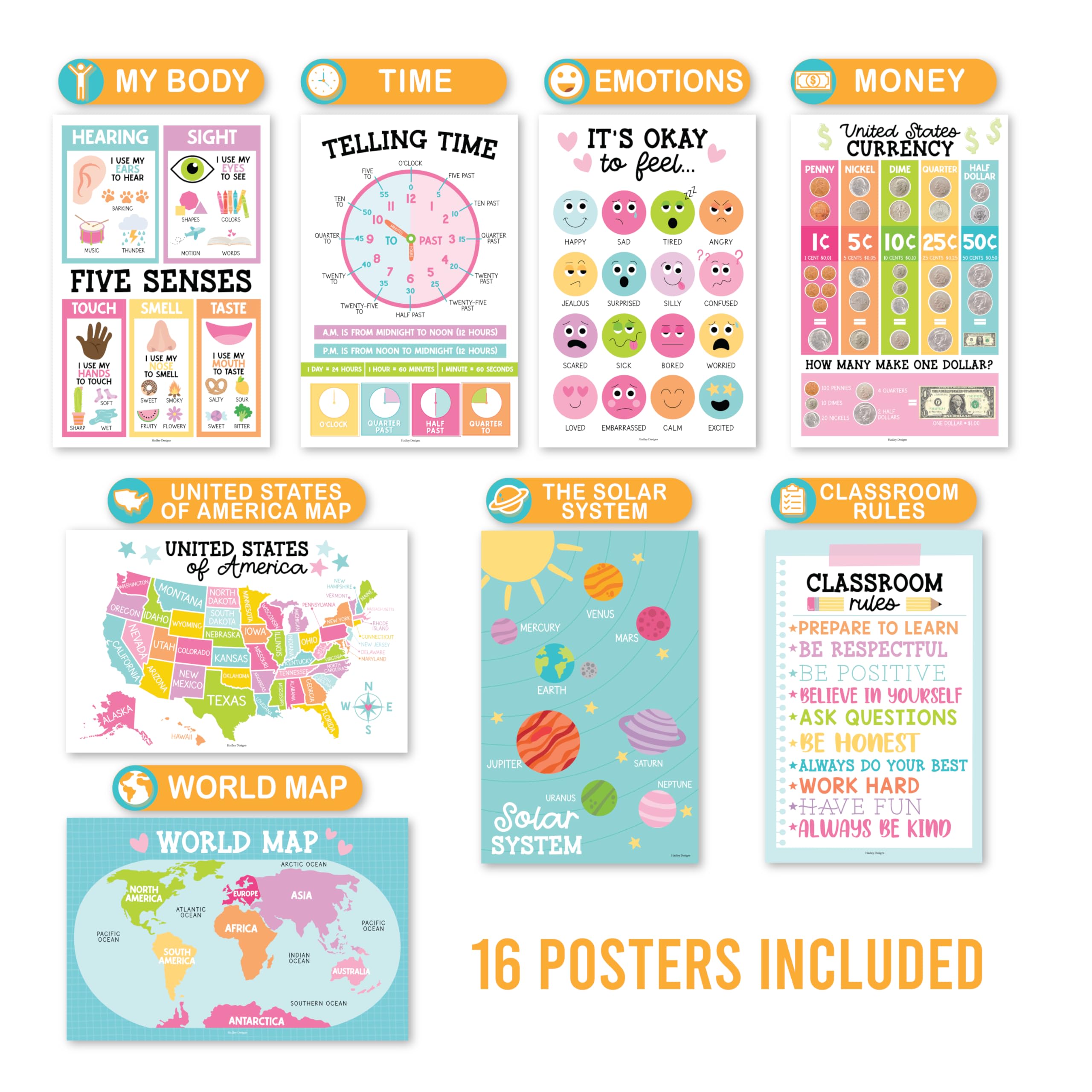 Mua Hadley Designs 16 Educational Posters for Classroom Decor - Pastel ...