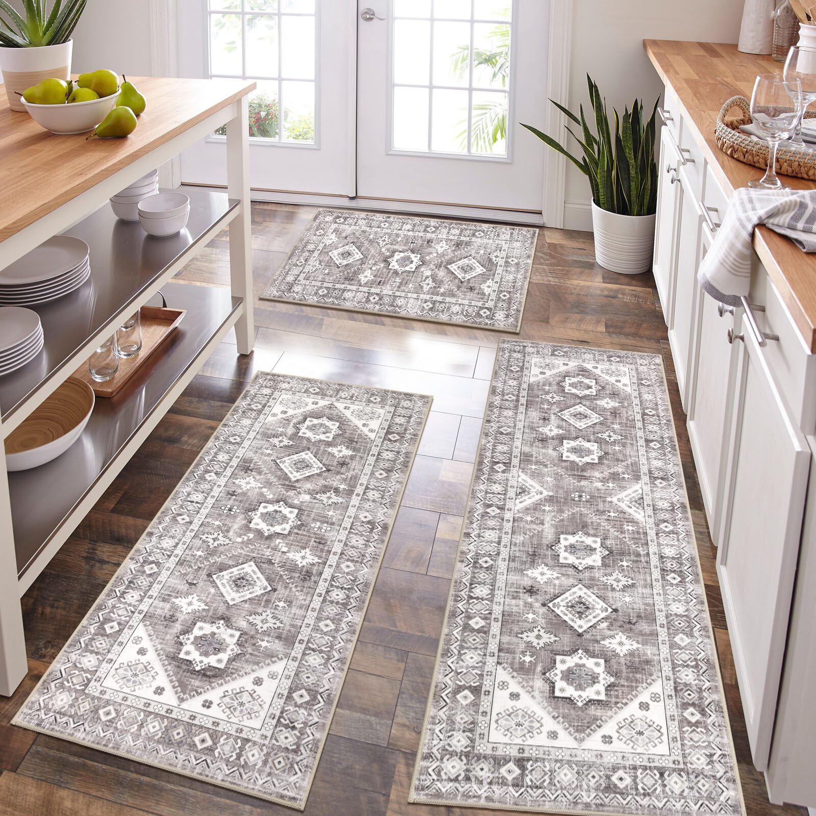 HEBE Boho Kitchen Rug Sets 3 Piece with Runner Non Slip Kitchen Rugs ...
