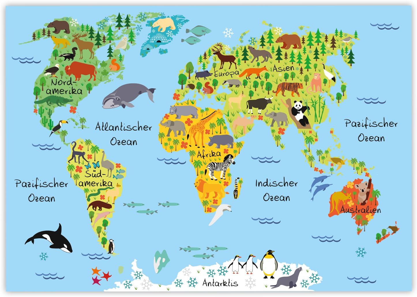 Illustrierte Weltkarte Tiere Tierweltkarte Erdkunde Karten scalafenicia.com