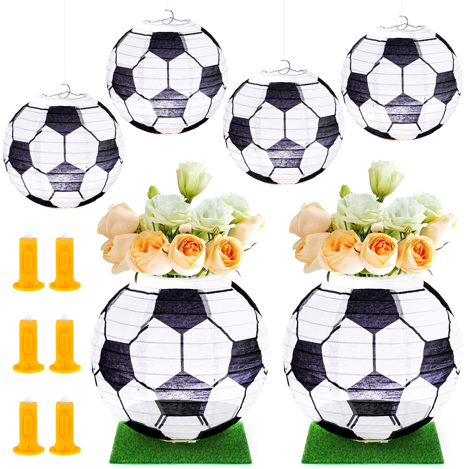 6 Sets Soccer Ball Centerpieces for Table Football Paper Lanterns with ...