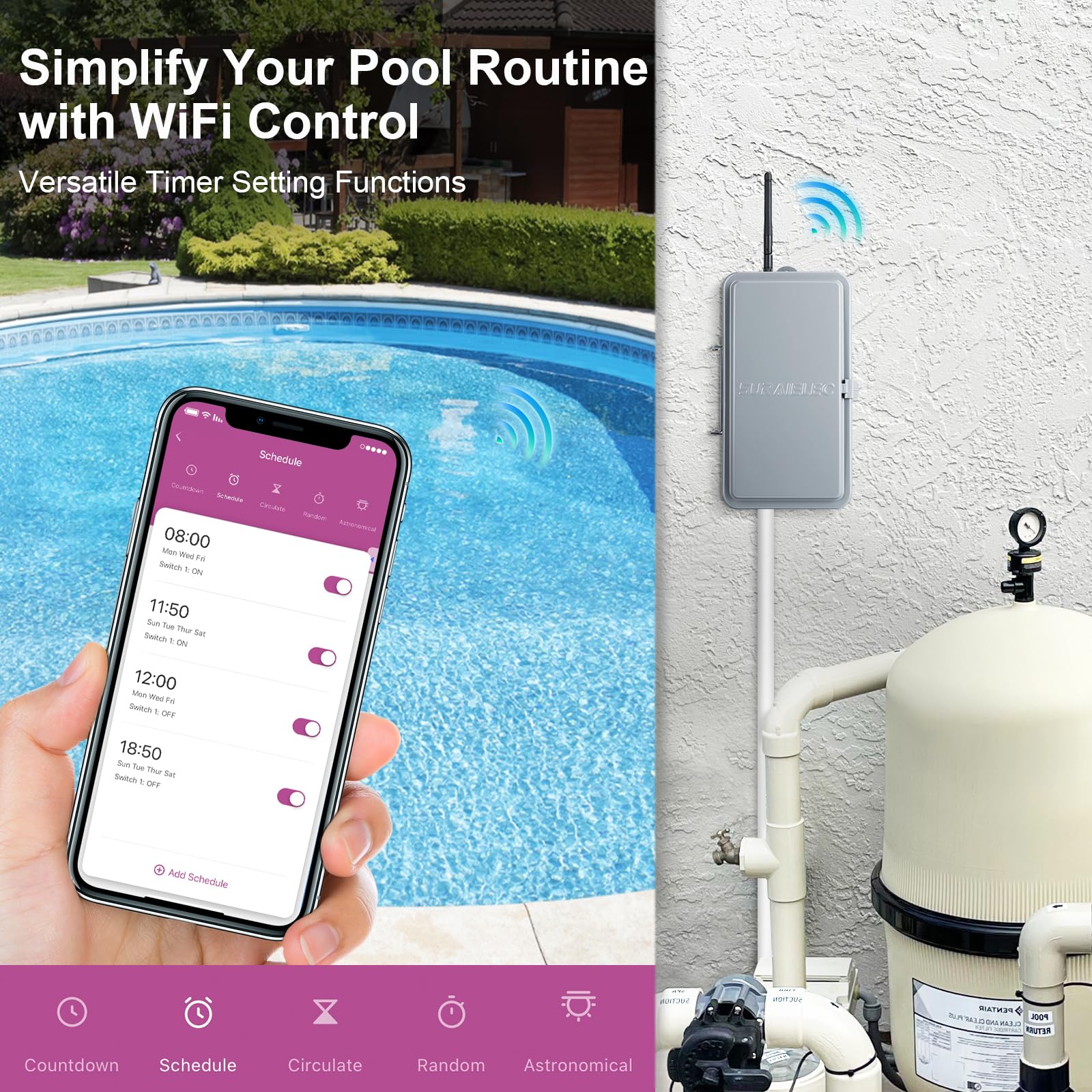 Mua Suraielec Pool Timer, WiFi Smart Pool Pump Timer, 120, 240, 277 VAC ...