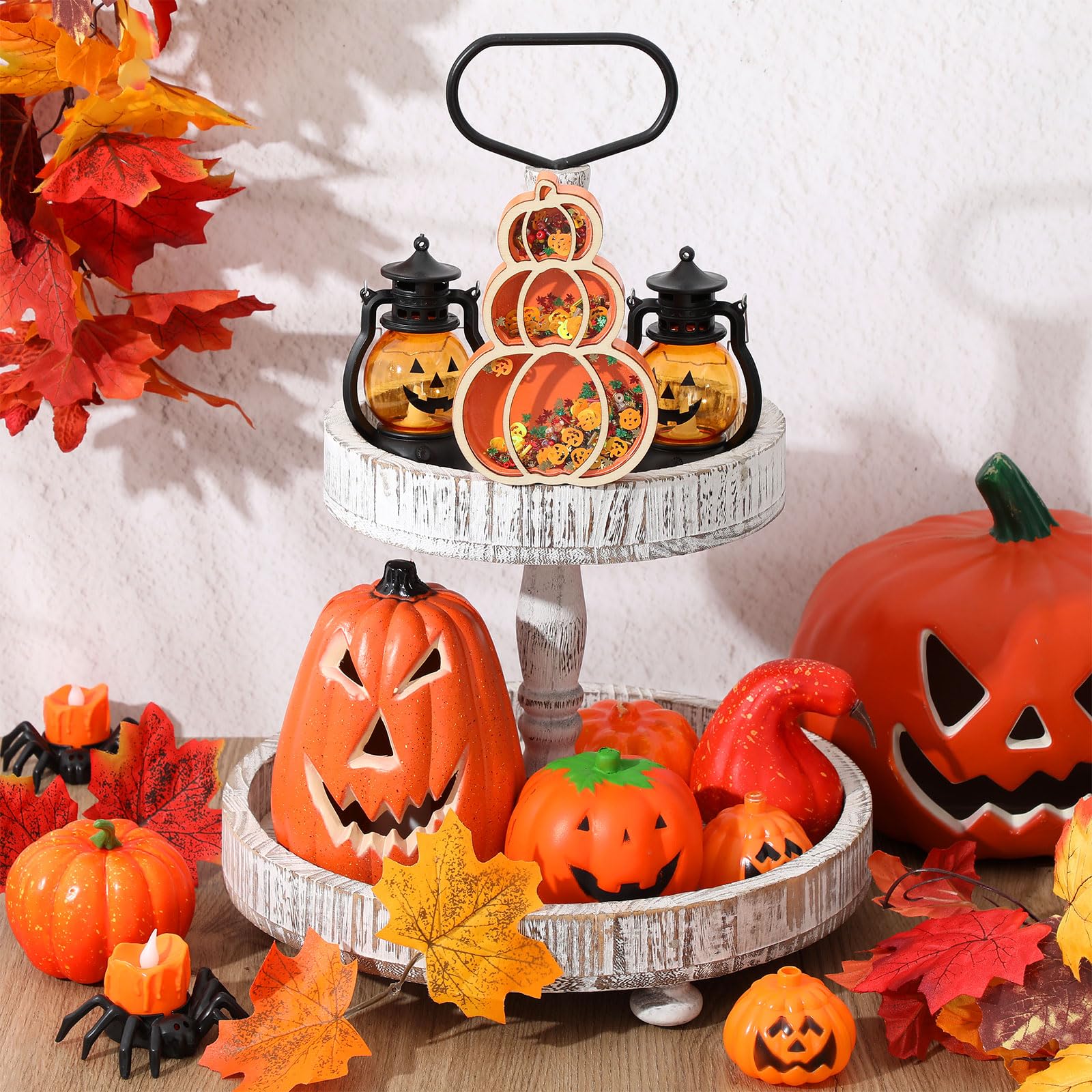 Yousoontic 1 Pcs Thanksgiving Pumpkin Shaker Sign Decor Fall Tiered Tray Decor Pumpkin Table ...