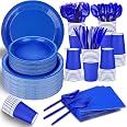 Amazon.com: TWOWYHI 228PCS Blue Party Supplies Set Include Paper Plates ...