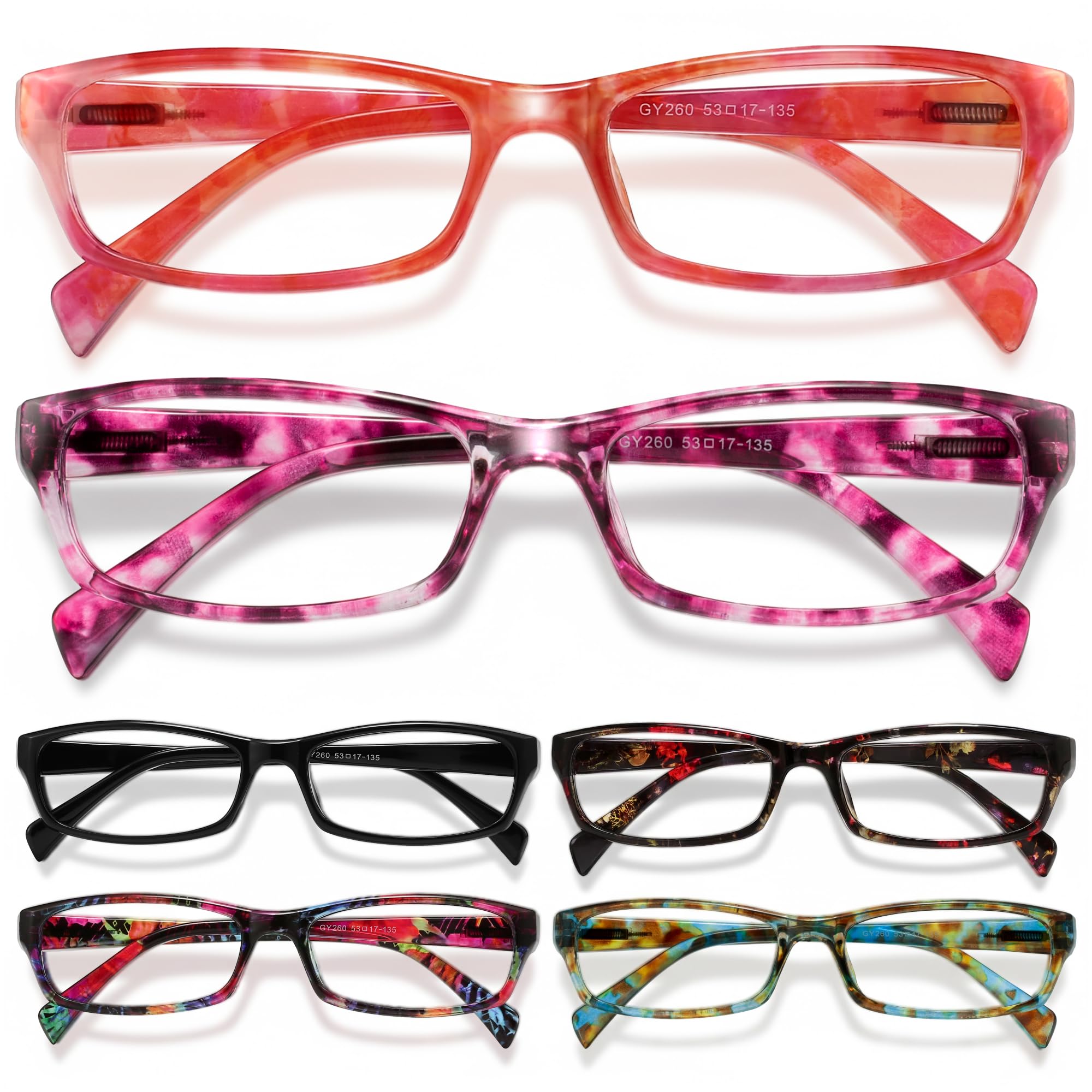 Gaoye Reading Glasses for Women, 6 pack Fashion Readers for Women Men ...